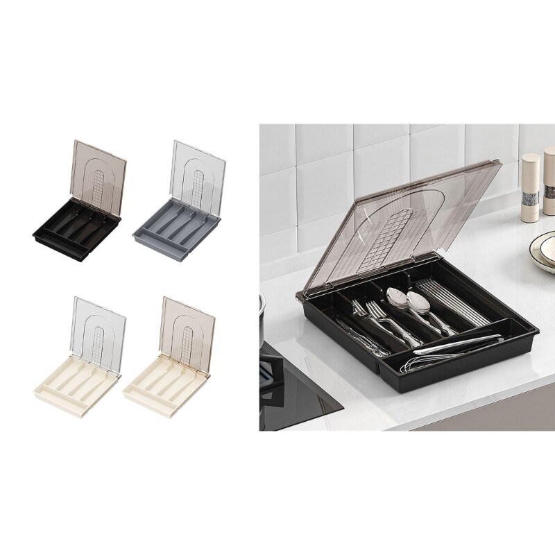 Stackable Kitchen Storage Box with Lid Practical Cutlery Organization ...