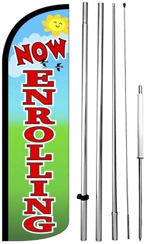 NOW ENROLLING Windless Swooper Flag Kit 15 Ft Tall Large Feather Sign ...