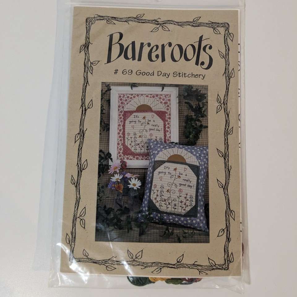 Garden Pillow Pattern Embroidery Kit Floral Rustic, Bareroots Good Day ...
