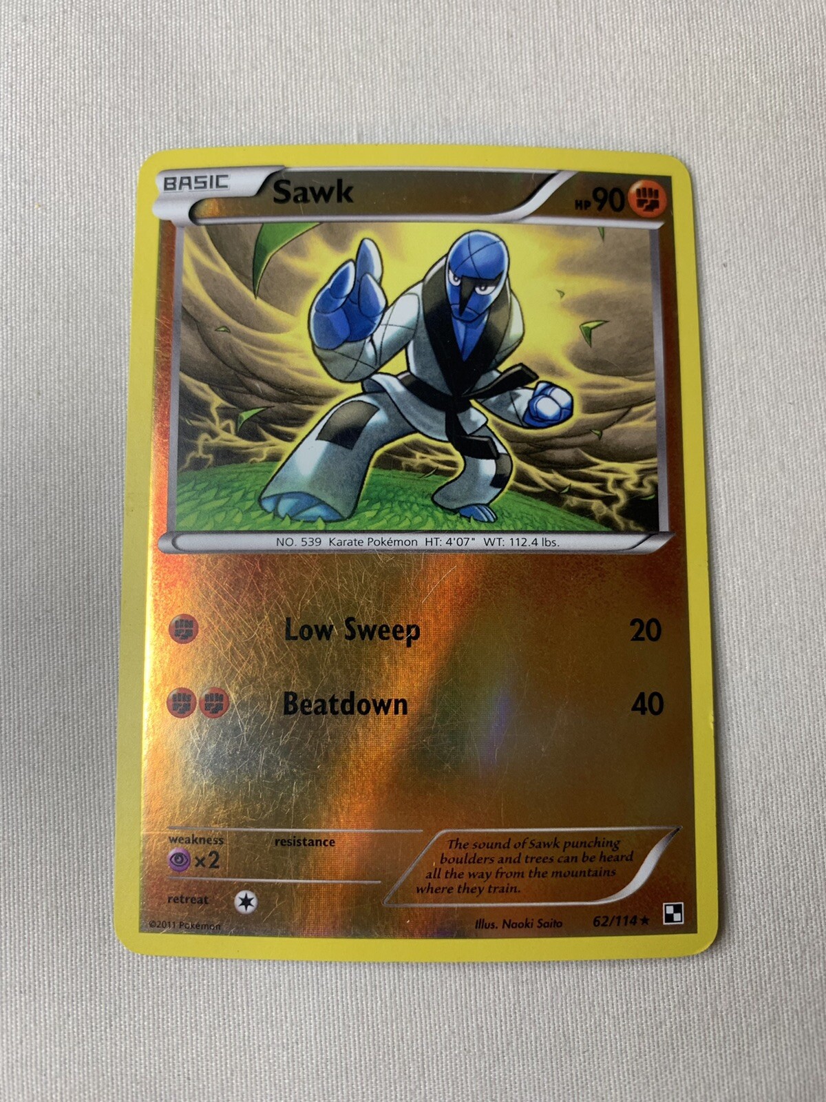 Sawk Rare Reverse Holographic Black And White Set 62/114 Pokemon Card ...