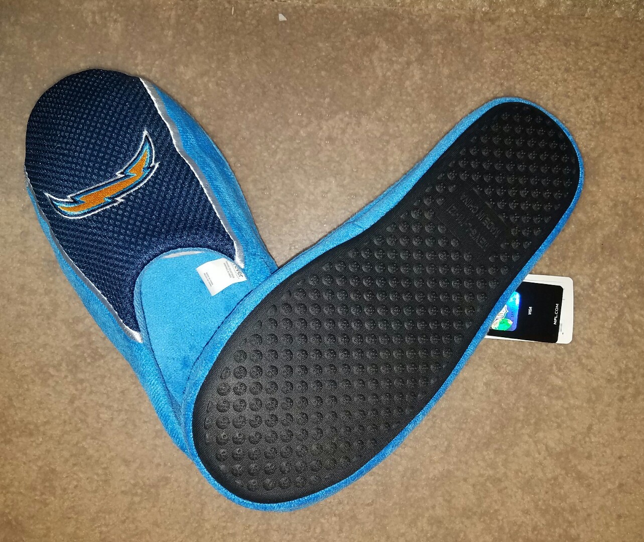New NFL Chargers Mens Jersey Slide Slippers Blue Yellow Size XL (13-14 ...
