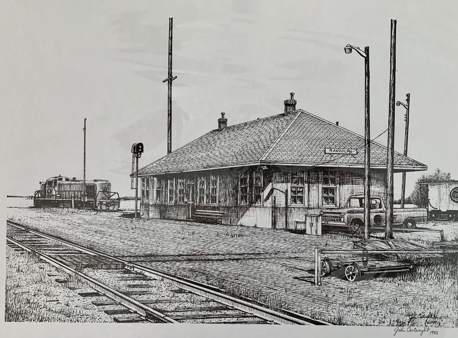 Randolph Minnesota Railroad Train Depot Drawing John Cartwright Print ...