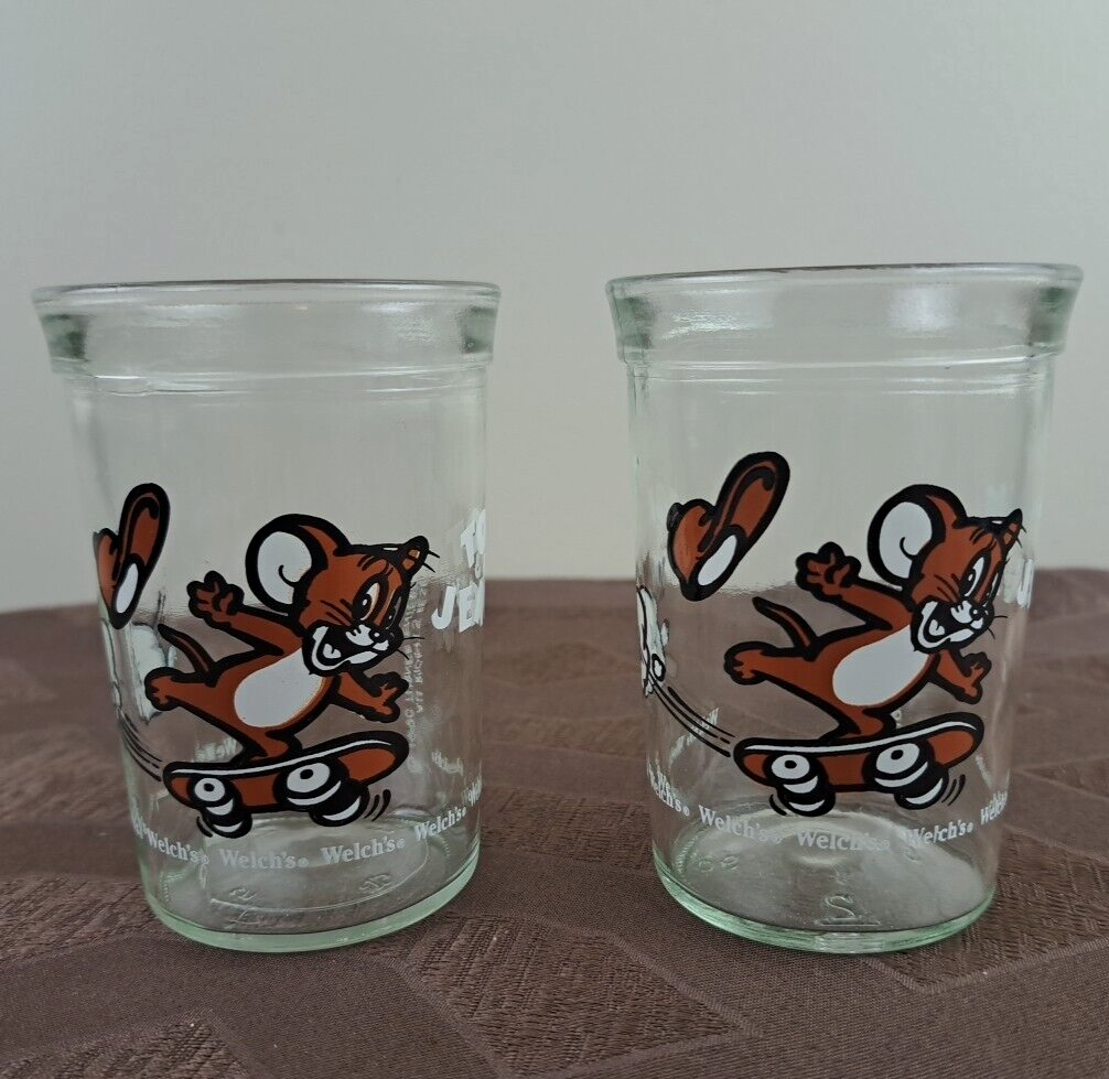 2 Vintage Welch's Skateboarding Mouse Tom & Jerry Jelly Jar Juice ...