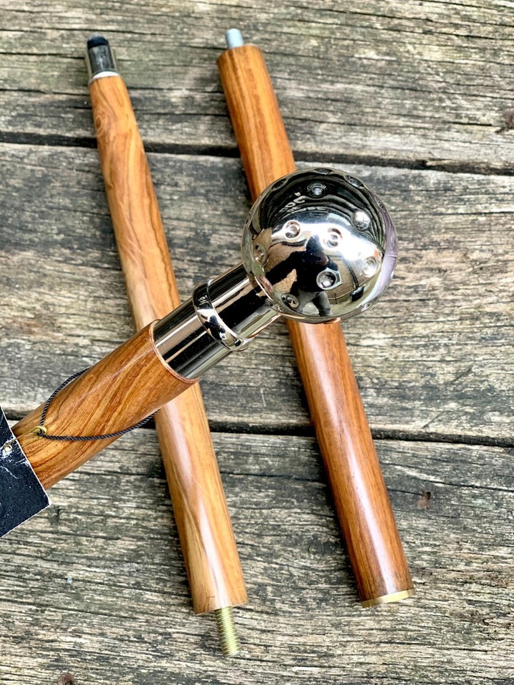 Wooden Foldable Walking Stick & Golf Ball Silver Handle - Elegant ...