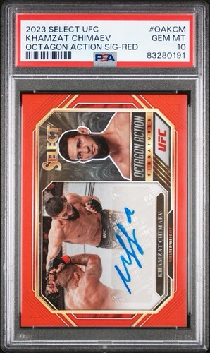 2023 Select UFC Octagon Action Signatures Khamzat Chimaev Red /99 PSA ...