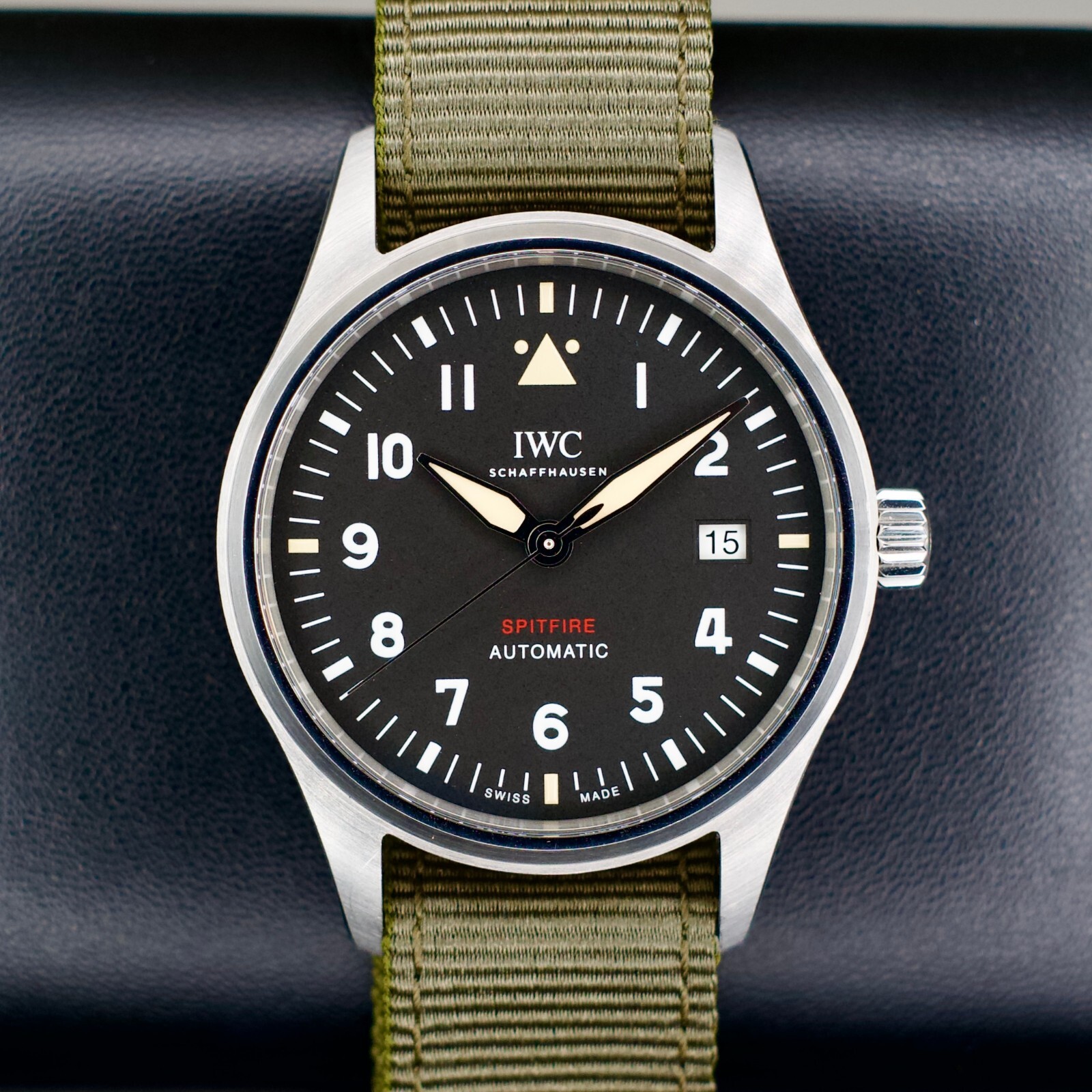 IWC Spitfire 39mm Black Dial Stainless Steel Textile Strap Automatic ...