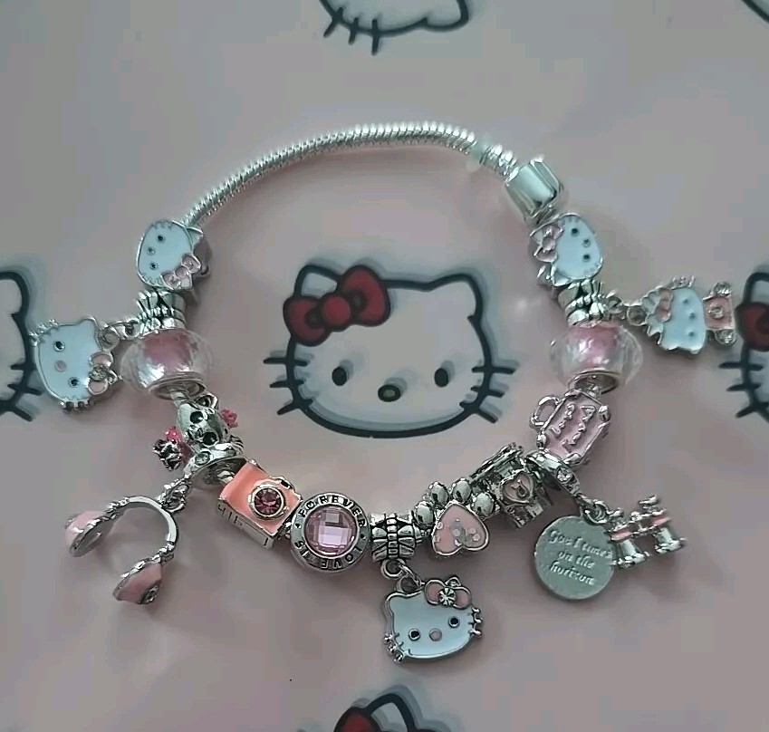 Hello Kitty pandora inspired 925 silver charm bracelet w/ silver & pink ...
