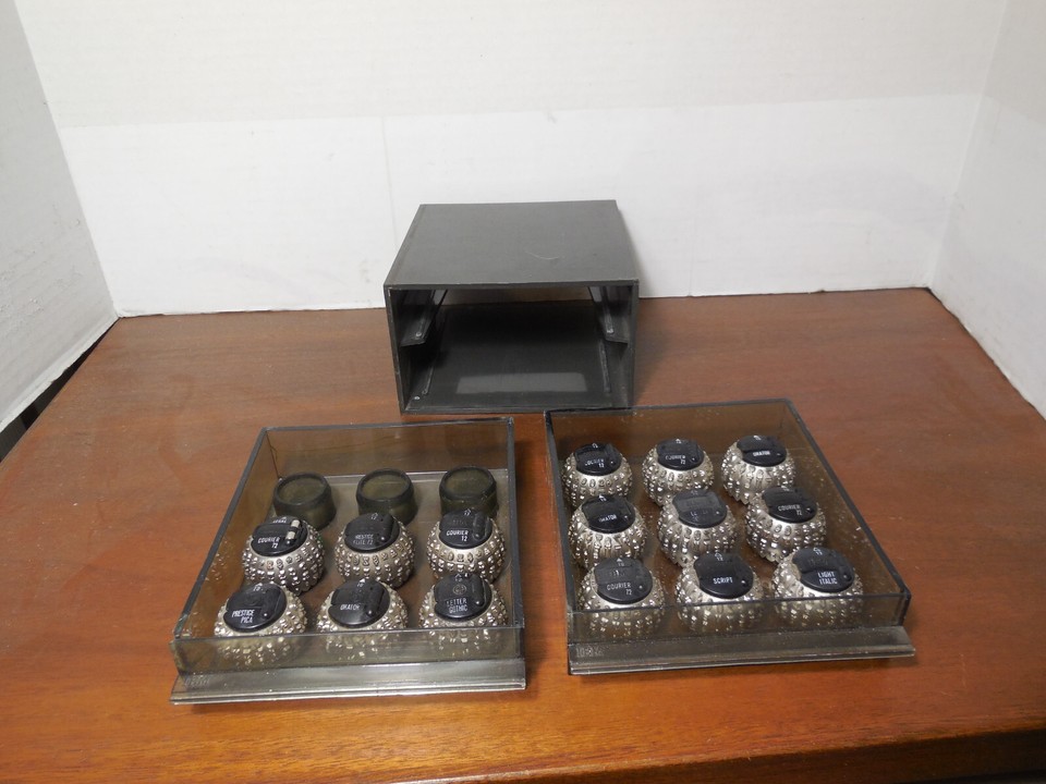 15 Piece Lot IBM Selectric Typewriter Font Balls w/ Storage Case ...
