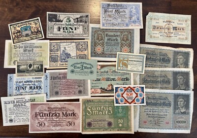 Lot Of 20 German Currency WW1 Era 1911 - 1922 Germany Money Mark Bank ...