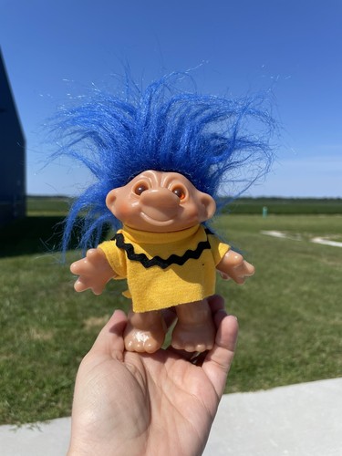 Vintage 1986 Rare 5” Dam Troll Doll Wild Blue Hair Amber Eyes Charlie ...