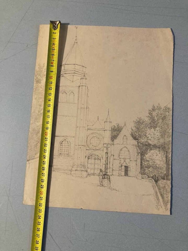 Very Nice Drawing Xixth 1865 Pencil Landscape Saint Valery On Somme ...