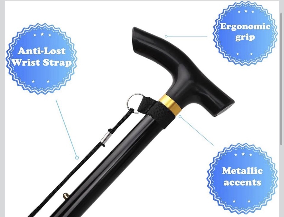 Folding Lightweight Walking Stick - Adjustable Aluminum Metal ...