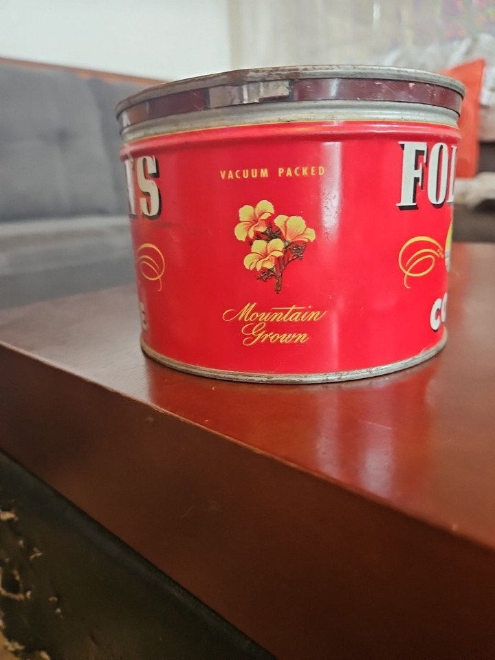 Folgers Vintage Red Metal Coffee Can Tin Regular Grind, 16 oz with Lid ...