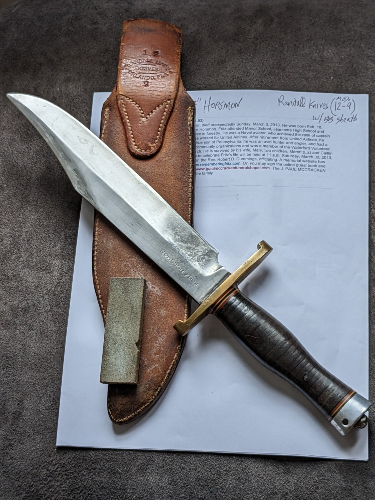 Vintage Fritz Horsmon's Korean War Randall Made Model 12-9 w/org Sheath ...