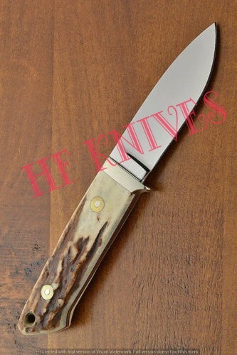 HF KNIVES CUSTOM HANDMADE 440C STEEL LOVELESS STYLE STAG HANDLE HUNTING ...