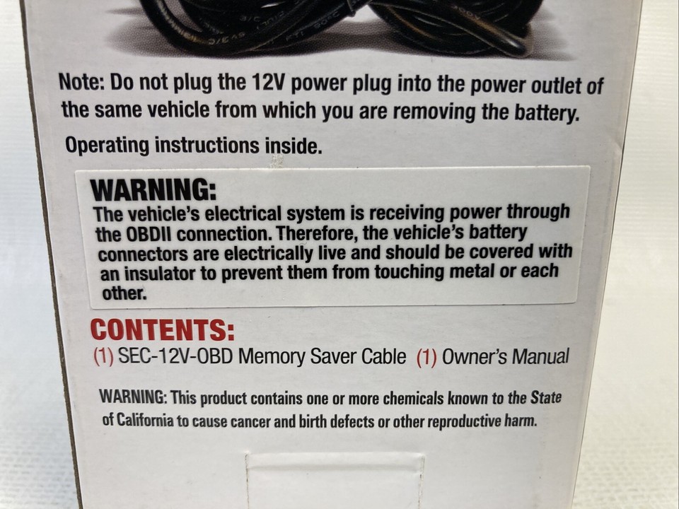 SCHUMACHER ELECTRIC SEC-12V-OBD Memory Saver Adapter Cable OBD II 1996 ...