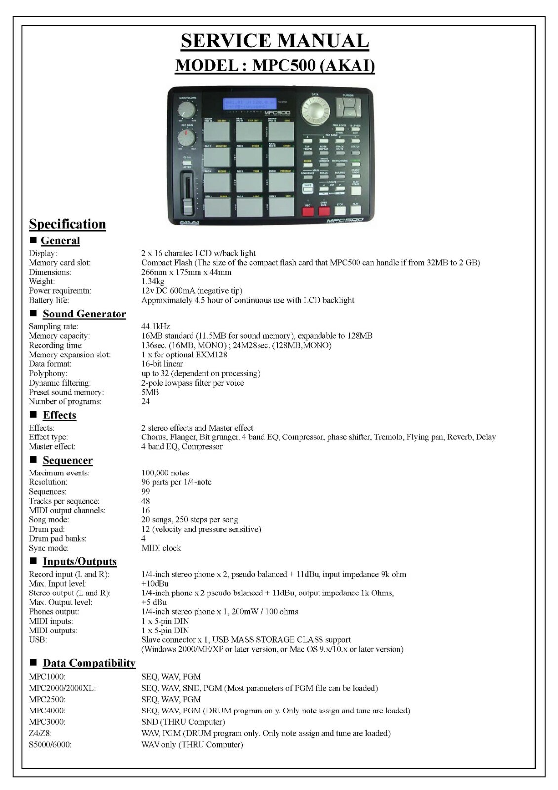 Service Manual Instructions for Akai MPC-500 | eBay