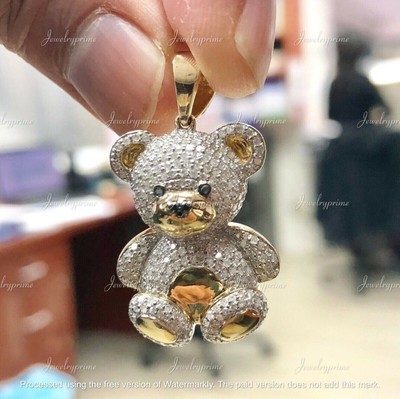 1 Ct Round Lab-Created Diamond Charm Teddy Bear Pendant Gift Yellow ...