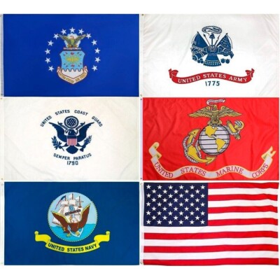3 x 5 Ft Military Flag Set ARMED FORCES + USA FLAG SET - Officially ...