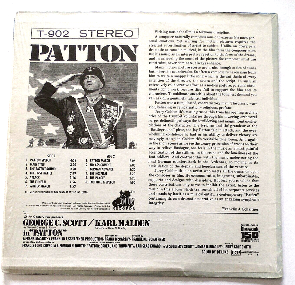 Patton - Original Motion Picture Soundtrack - Jerry Goldsmith - Vinyl ...