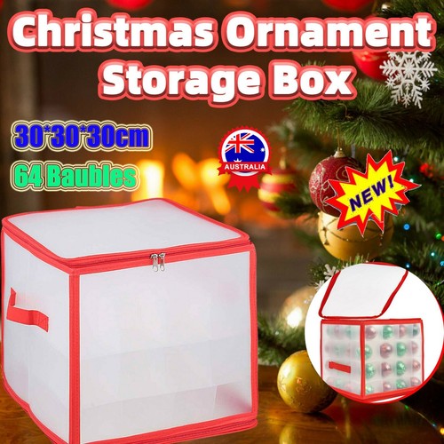 Christmas Bauble Storage Bag 64 Slots Xmas Decoration Organiser Box ...