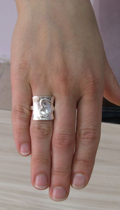 Stylish Genuine Sterling Silver Ring Heart Stamped Solid Hallmarked 925 ...