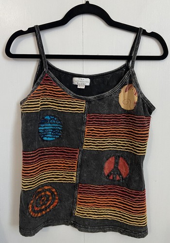 The Collection Royal Gray Hippie Tank Size Large Boho Peace Sign | eBay