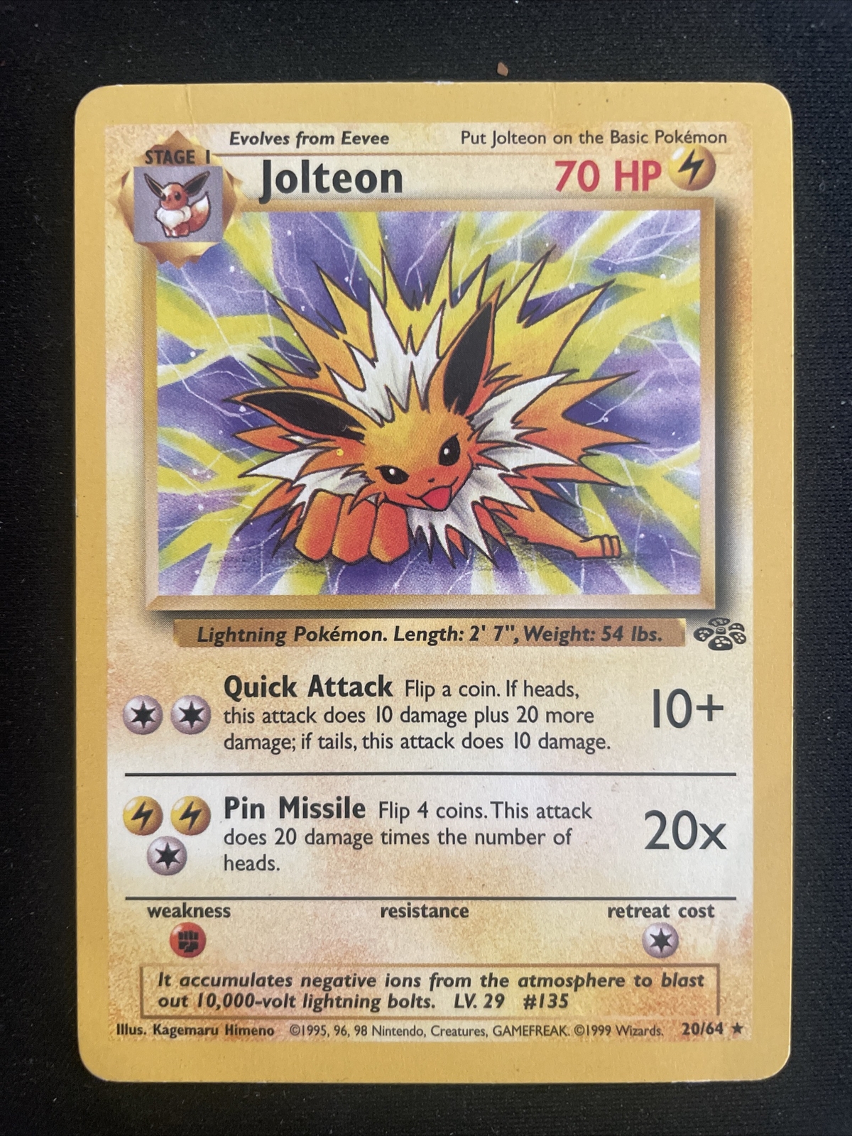 NM Pokemon JOLTEON Card JUNGLE Set 20/64 RARE - .99 Combined Shipping ...