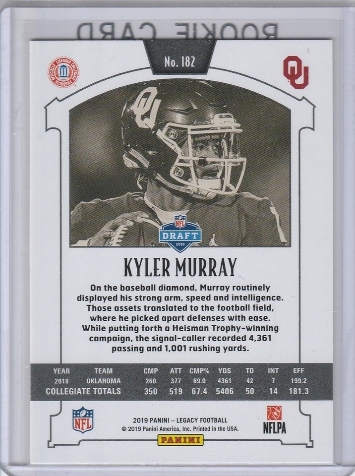 KYLER MURRAY ROOKIE CARD 2019 Panini Legacy OKLAHOMA SOONERS College ...