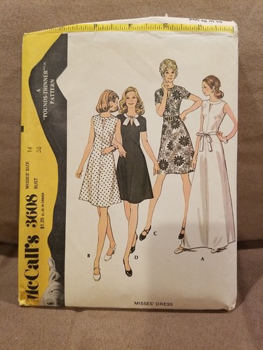 Vintage 1973 McCall's 3608 Sewing Pattern Misses' Dress Size 14 Bust 36 ...