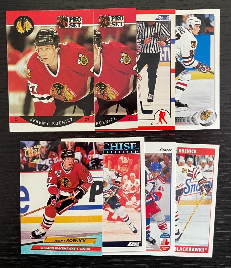 Jeremy Roenick 8 card lot. Pro Set, Upper Deck, Score Chicago ...