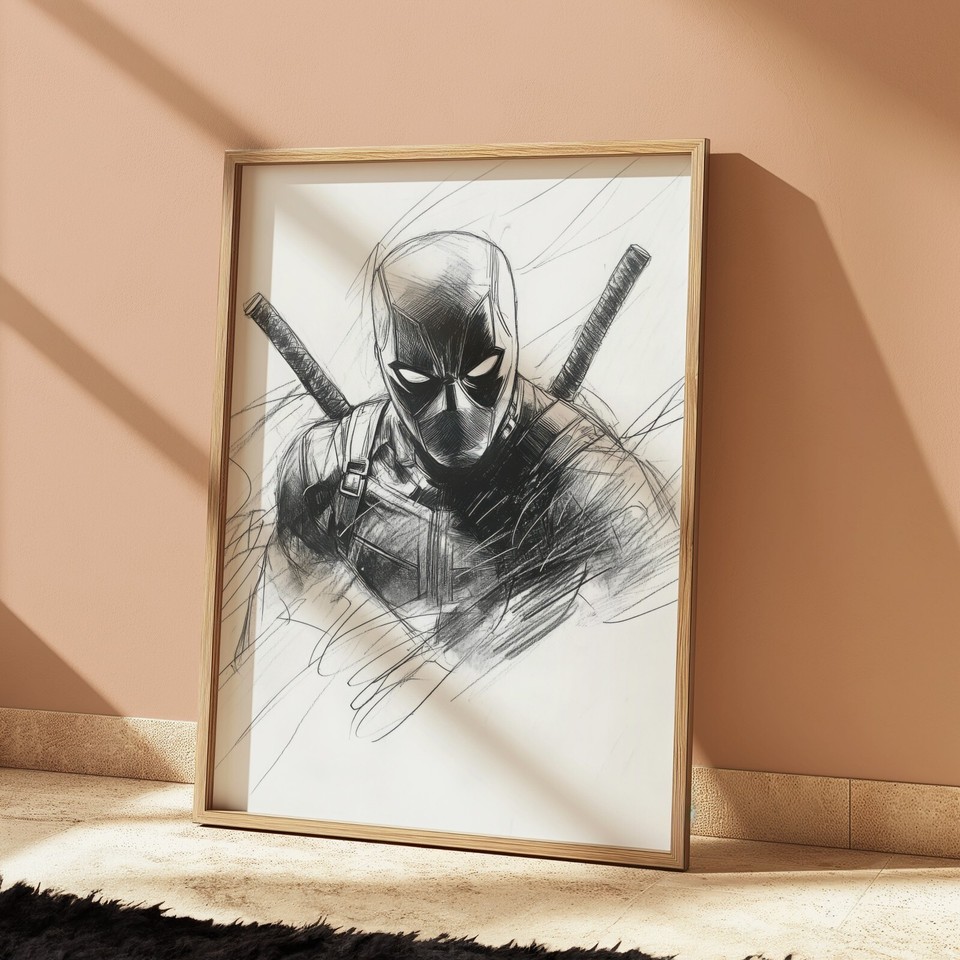 DEADPOOL DRAWING PRINT SKETCH 8" x 10" PRINT MARVEL WALL ART HOME DECOR ...