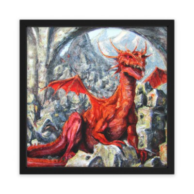Framed Poster, Horizontal, dragon oil painting, fantasy art, 80s art ...