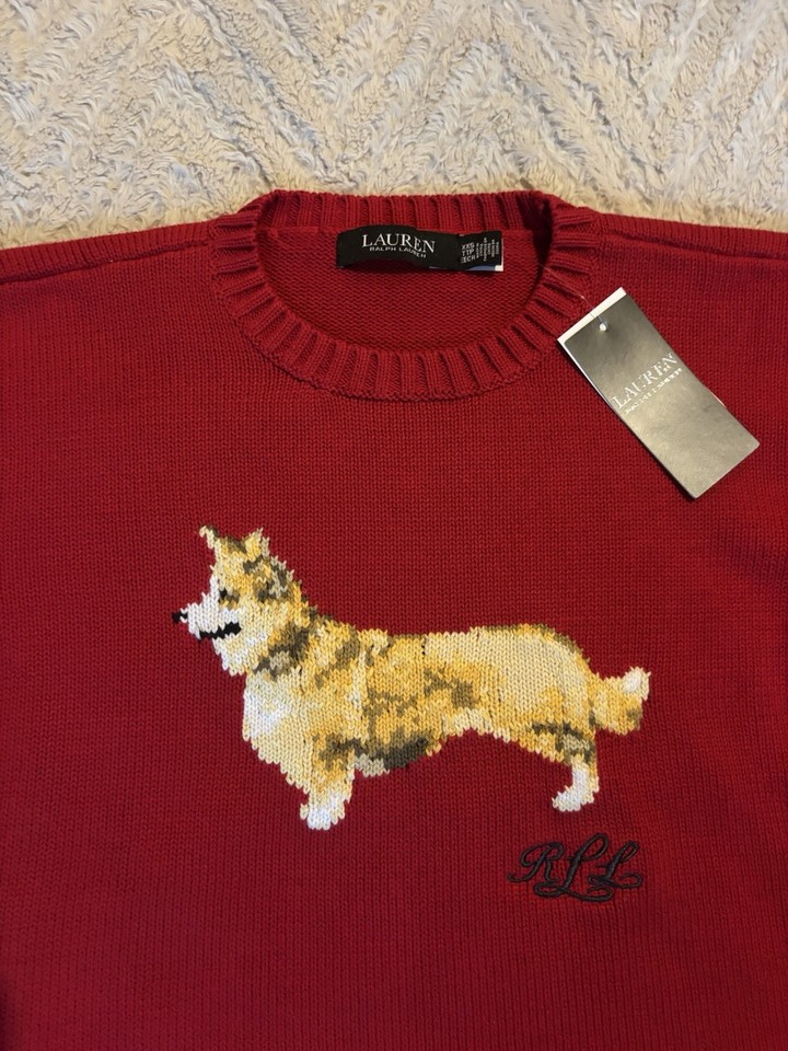 NWT Ralph Lauren Intarsia-Knit Crewneck Red Corgi Sweater, XXS | eBay