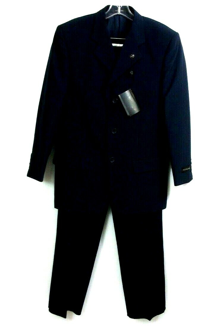 Soprano Men's Suit 2 Piece/3 Button Jet Black/Pleated 34R/28R #484SC | eBay