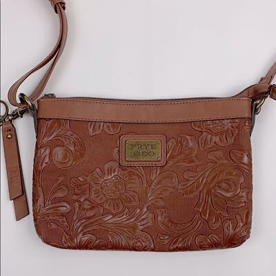 Frye and Co Brown Embossed Leather Crossbody Bag Brass hardware zip ...