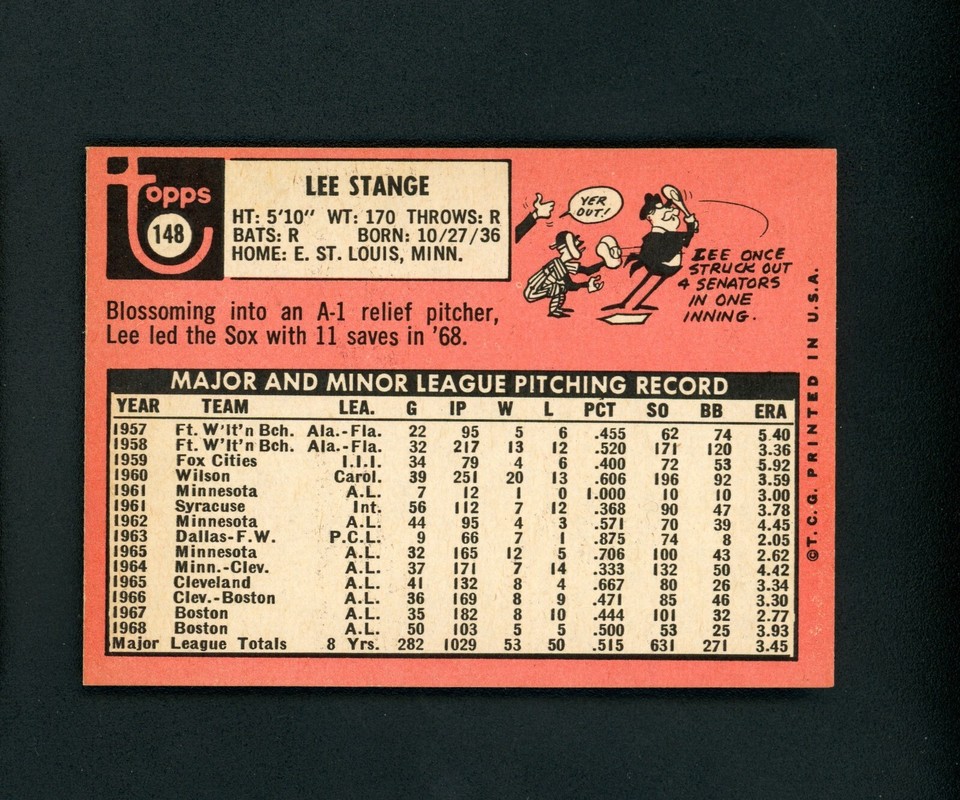 Lee Stange 1969 Topps - Boston Red Sox #148 NM-MT | eBay