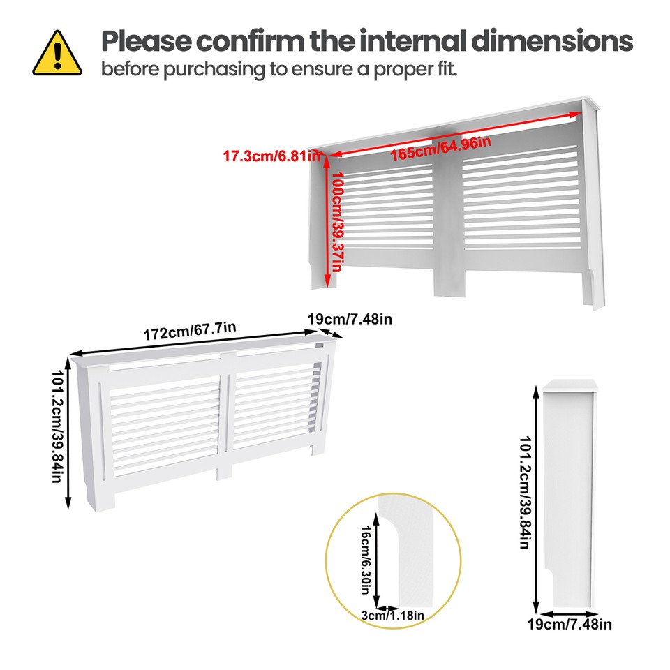 91/100cm Internal Radiator Cover MDF Modern Cabinet Slatted High ...