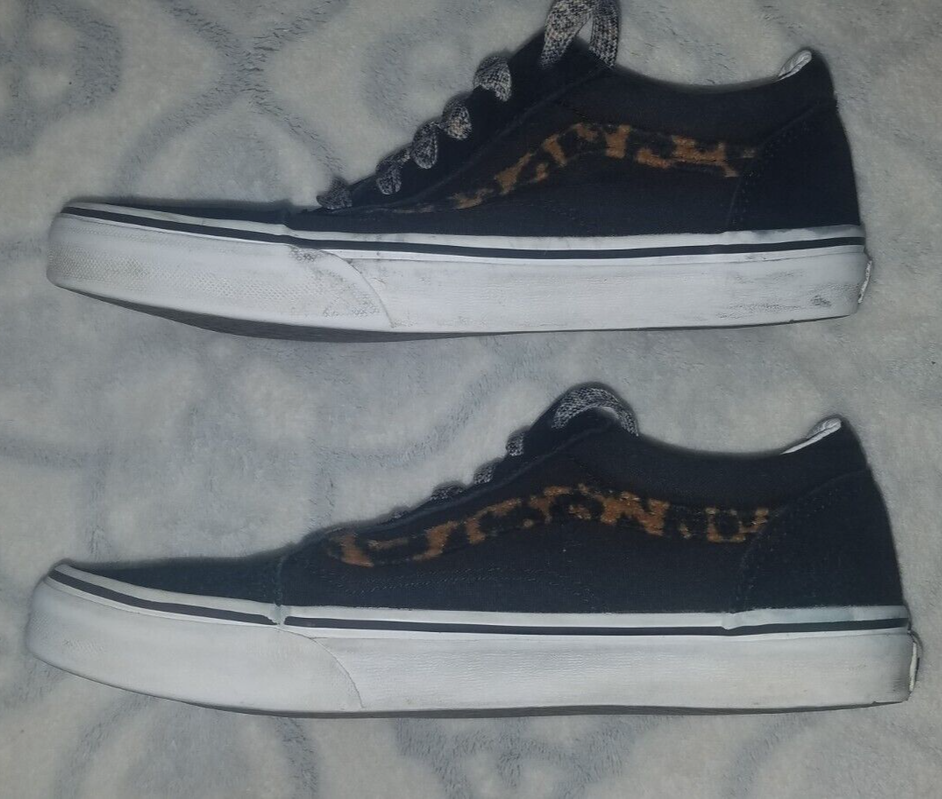 Vans Leopard Print Fur Girls Size 6.5 Y Womens 8 Black Low Skate Shoes ...