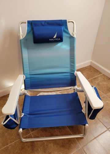 Nautica Folding Beach Chair w/Zip-Top Cooler & Cup Holders Blue Ocean ...