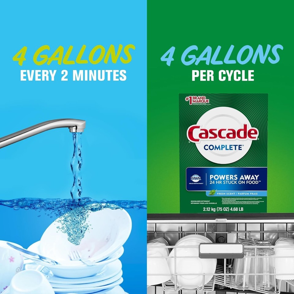 Cascade Complete Powder Dishwasher Detergent, Fresh Scent, 75 oz, White ...