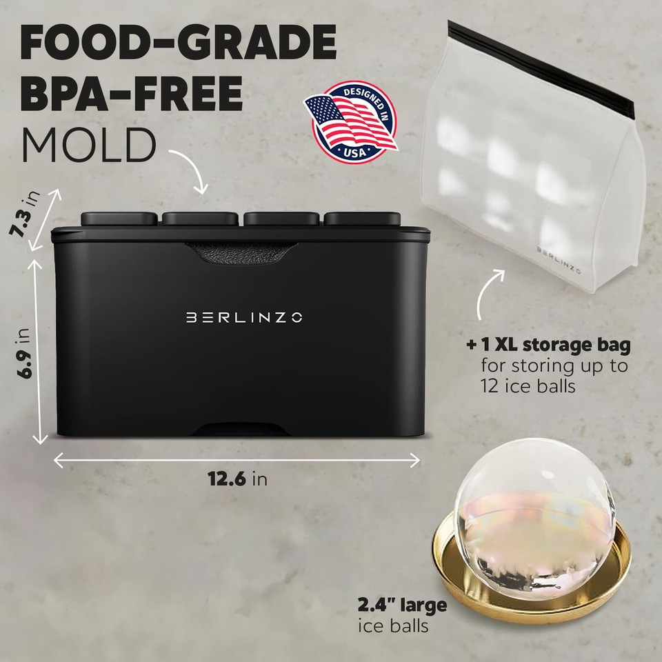 Premium Clear Ice Ball Maker Mold - 8 Large 2.4" Crystal Clear Ice ...