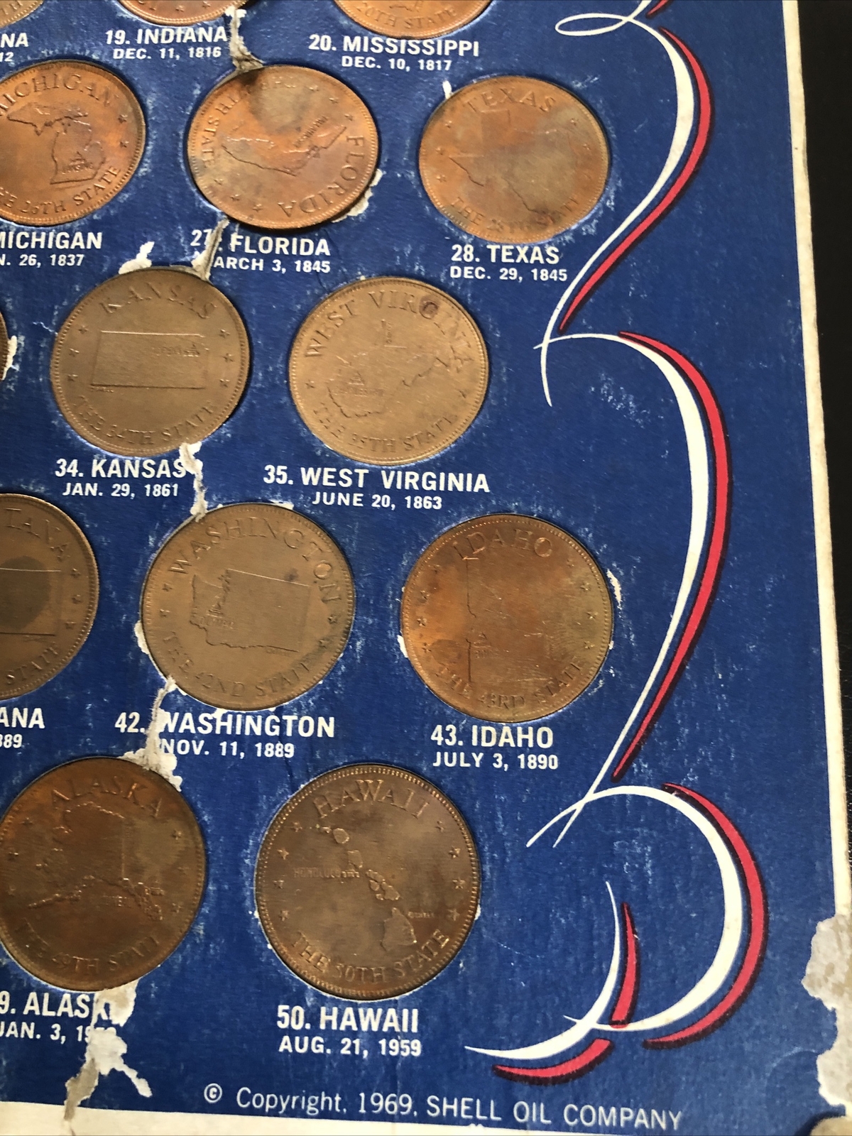 1969 Shell Oil States Of The Union 50 State Solid Bronze Collectors ...