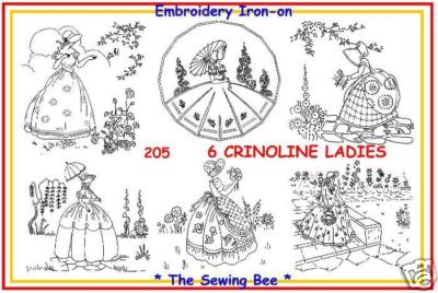 205 ~ 6 Crinoline Lady - Ladies Embroidery IRON-ON Transfers Patterns ...