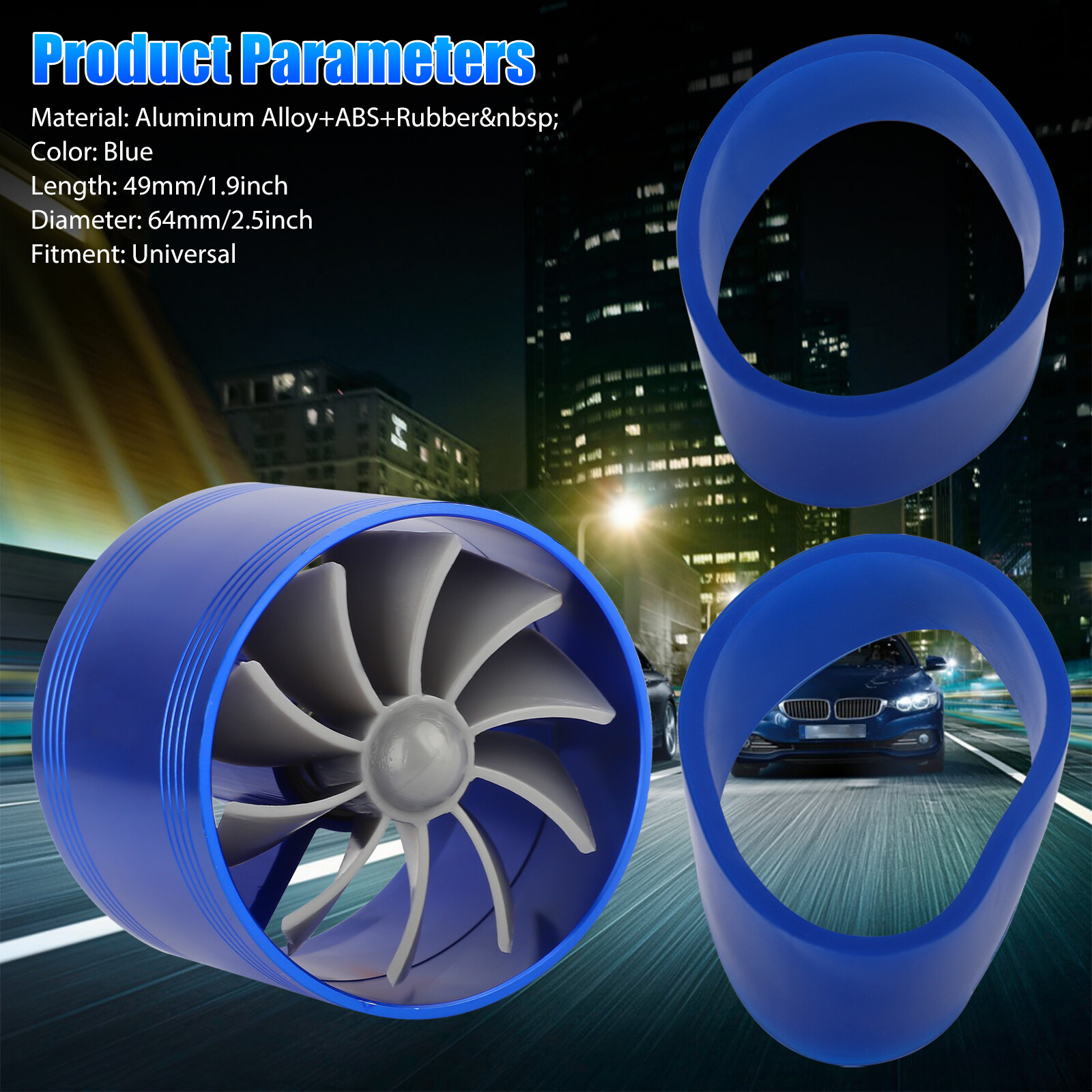 Universal 2.5" Turbo Cold Air Intake Turbonator Hose Single Fan Fuel ...