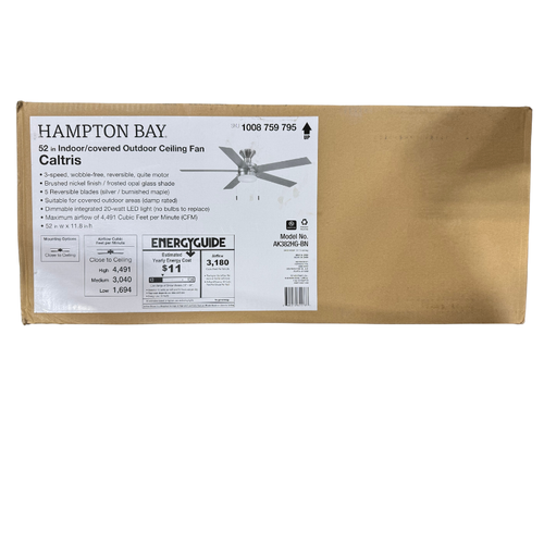 Hampton Bay Caltris 52" LED Ceiling Fan Brushed Nickel Indoor/Outdoor ...