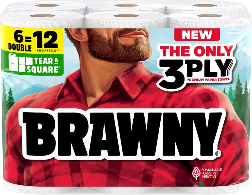 Brawny Tear-A-Square 3-Ply Paper Towels, 6 Double Rolls = 12 Regular Rolls, Stro | eBay