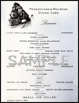 1894 Pennsylvania Railroad DINING MENU 8.5x11 Photo | eBay