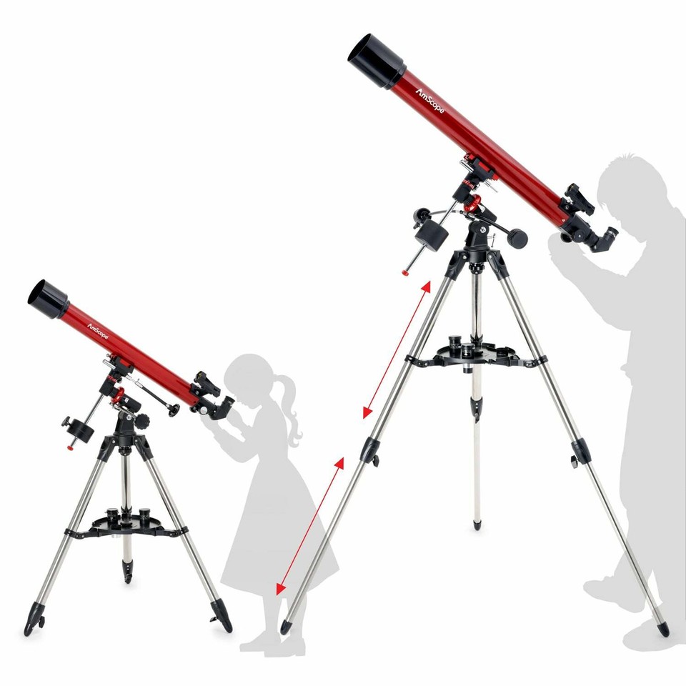AmScope Refractor EQ Telescope 70mm Aperture, 900mm Focal Length +Red ...