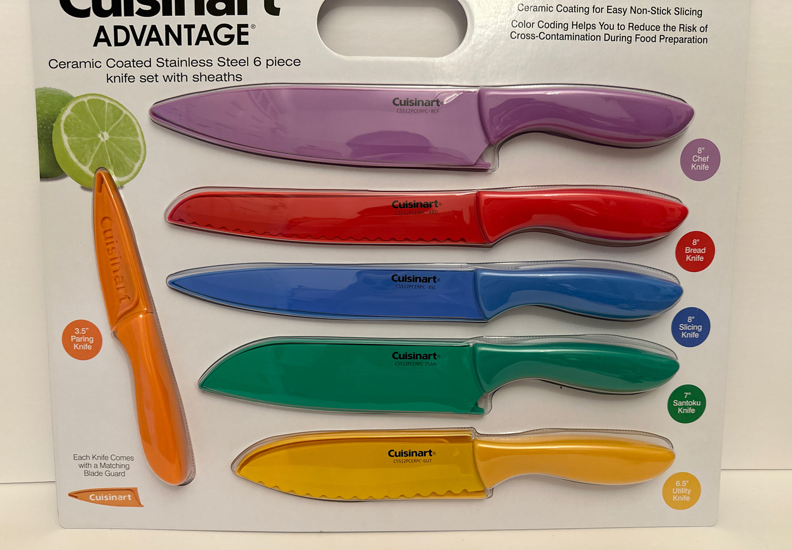 Cuisinart 12-Piece Ceramic Coated Color Knife Set with Blade Guards ...
